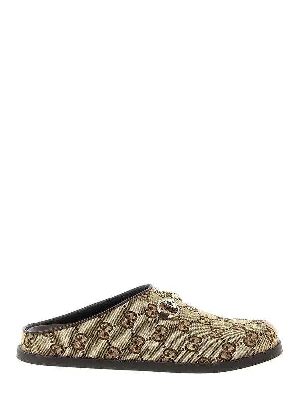 Gucci Gg Fabric Sabots With Leather Details - Beige