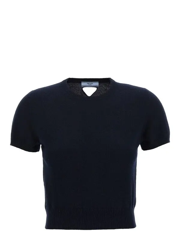 Prada Cashmere Cut-out Logo Sweater - Blue