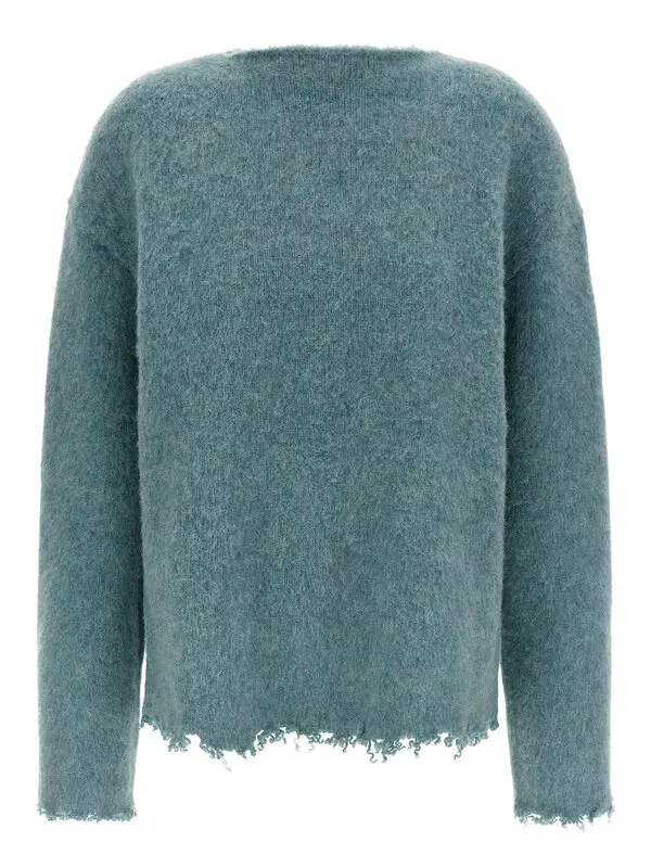 JIL SANDER Fringed Wool Sweater - Light Blue