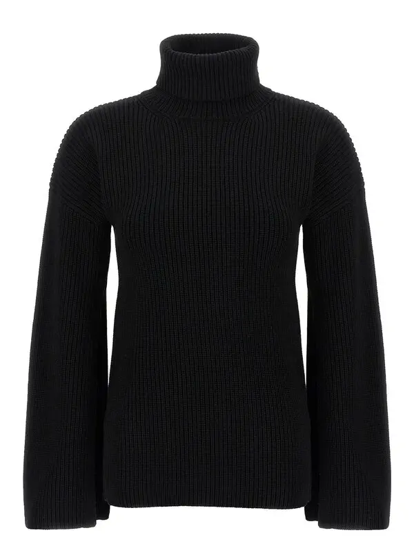 TOTEME Ribbed Wool Turtleneck Sweater - Black