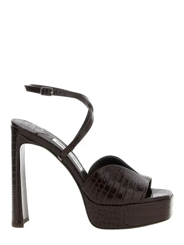 JIMMY CHOO Karli Crocodile-print Leather Sandals - Brown