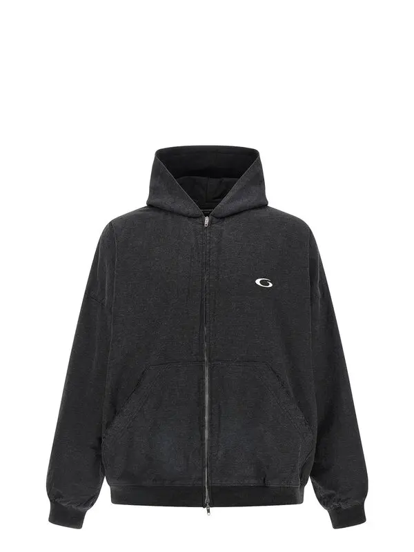 Balenciaga Trompe L'oeil Mélange Cotton Denim Hoodie - Gray