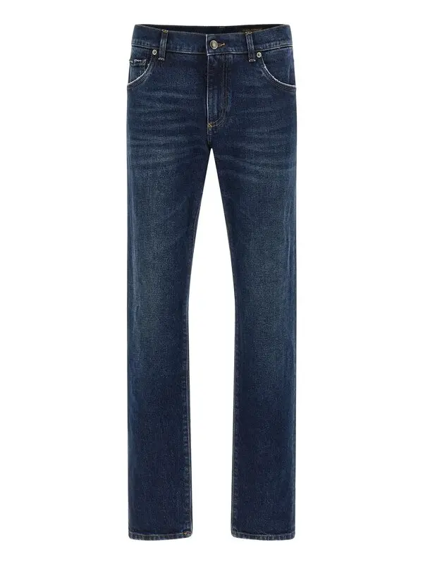 Dolce & Gabbana Logo Plaque Denim Jeans - Blue