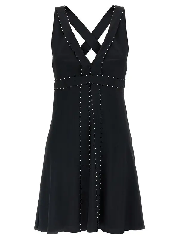 GIOVANNI BEDIN Silk Blend Pearl Appliqué Mini Dress - Black