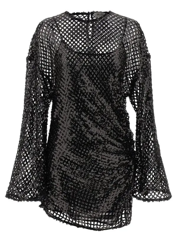 Attico Sequin Mesh Mini Dress - Black