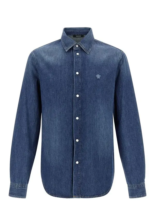 Versace Medusa' Patch Shirt - Blue