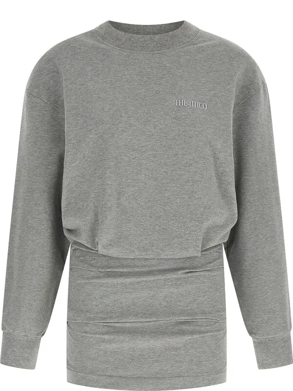 Attico Draped Brushed Cotton Sweatshirt Dress - Gray