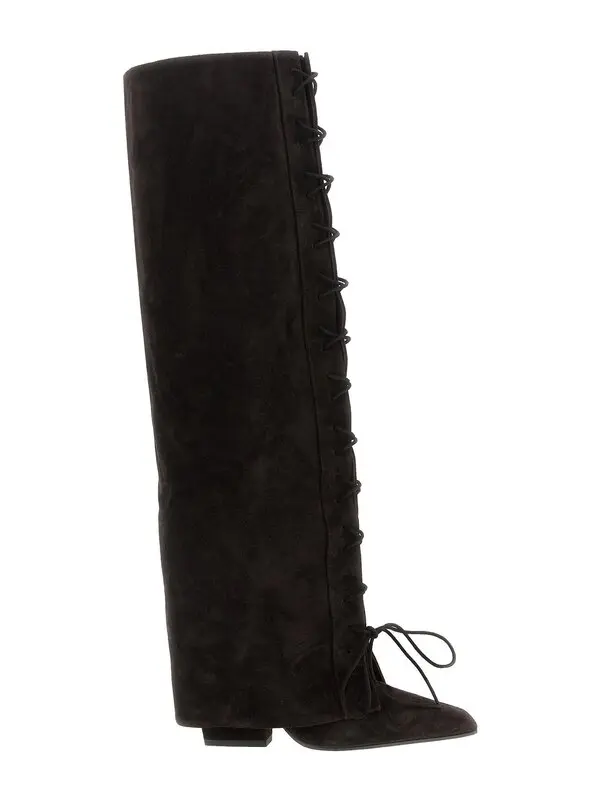 Paris Texas Jane Fold Over Lace Up Boots - Brown