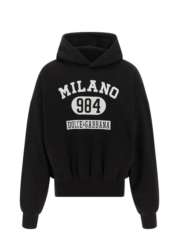 Dolce & Gabbana Flocked Print Hooded Sweatshirt - White/black