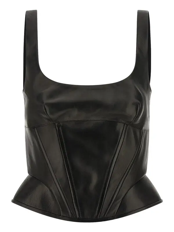 Ermanno Scervino Peplos Leather Top - Black