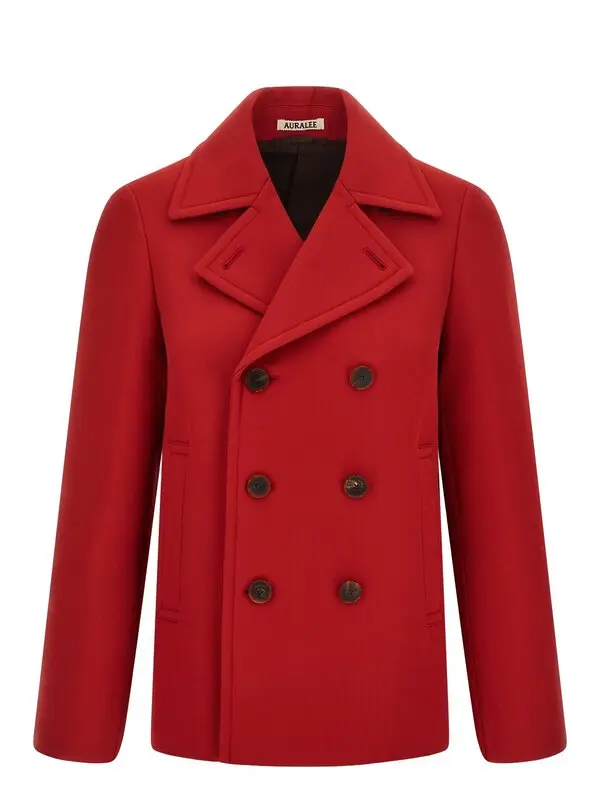 Auralee Twisted Wool Pea Coat - Red