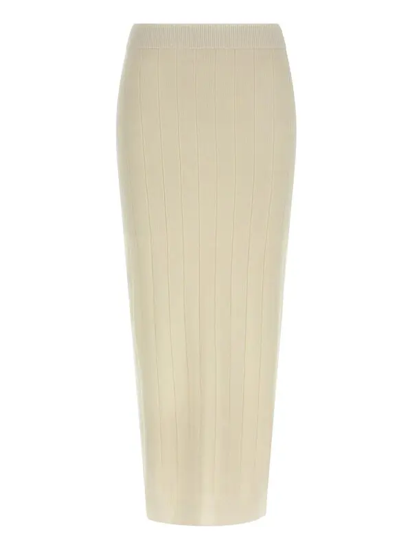 Max Mara Cashmere Ribbed Midi Skirt - White