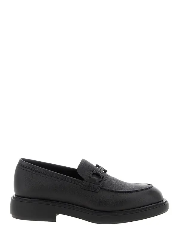 FERRAGAMO Arden Hammered Leather Loafers - Black