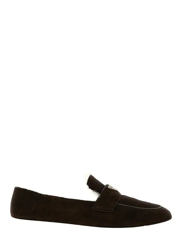 Prada Suede Shearling-lined Loafers - Brown