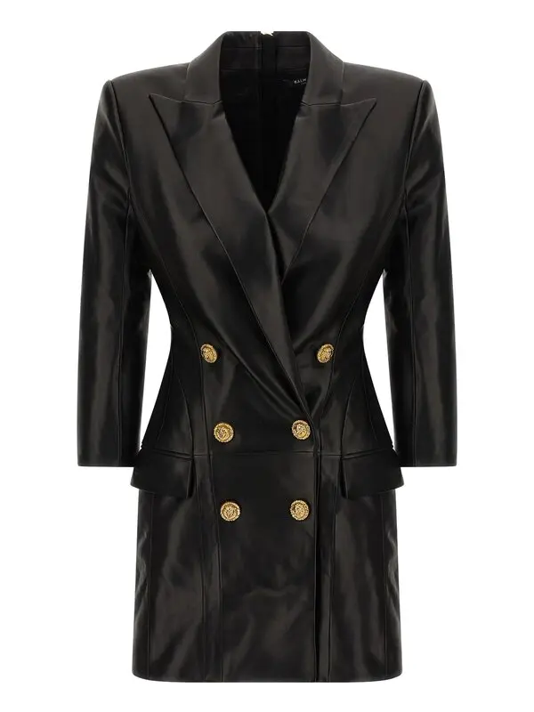 Balmain Leather Mini Blazer Dress - Black