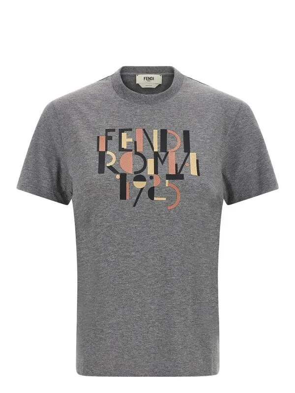 Fendi Cotton Mélange Roma 1925 T-shirt - Gray
