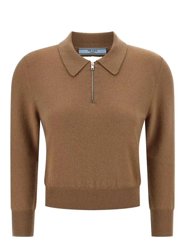 Prada Cashmere Knit Polo Shirt - Beige