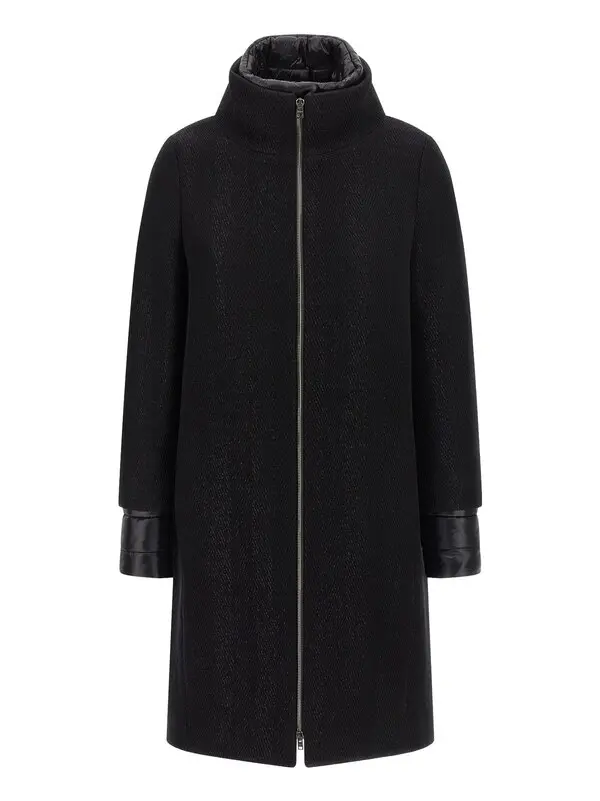 Herno Lamé Thread And Wool Coat - Black