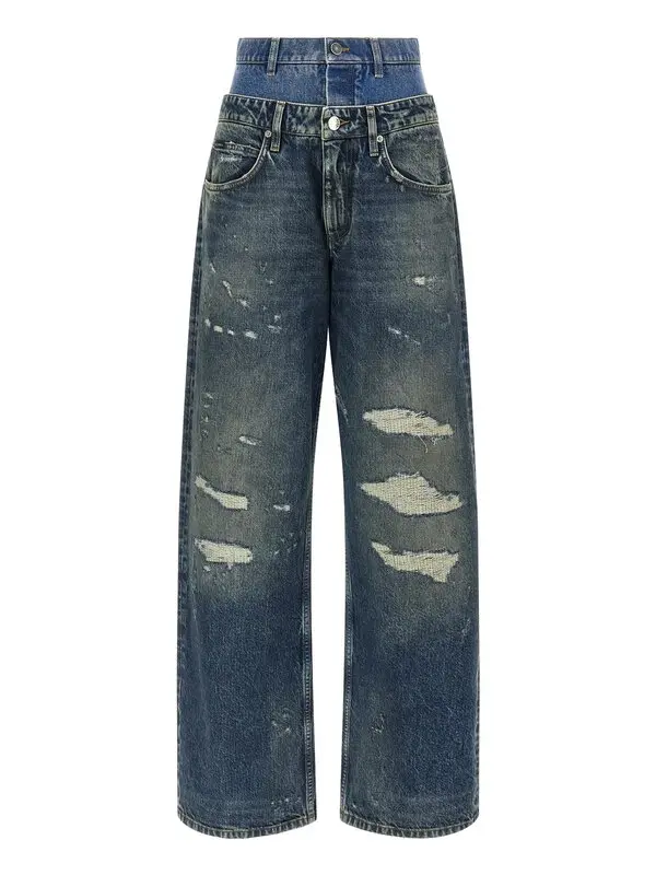 Dolce & Gabbana Double Layer Stonewashed Denim Jeans - Blue