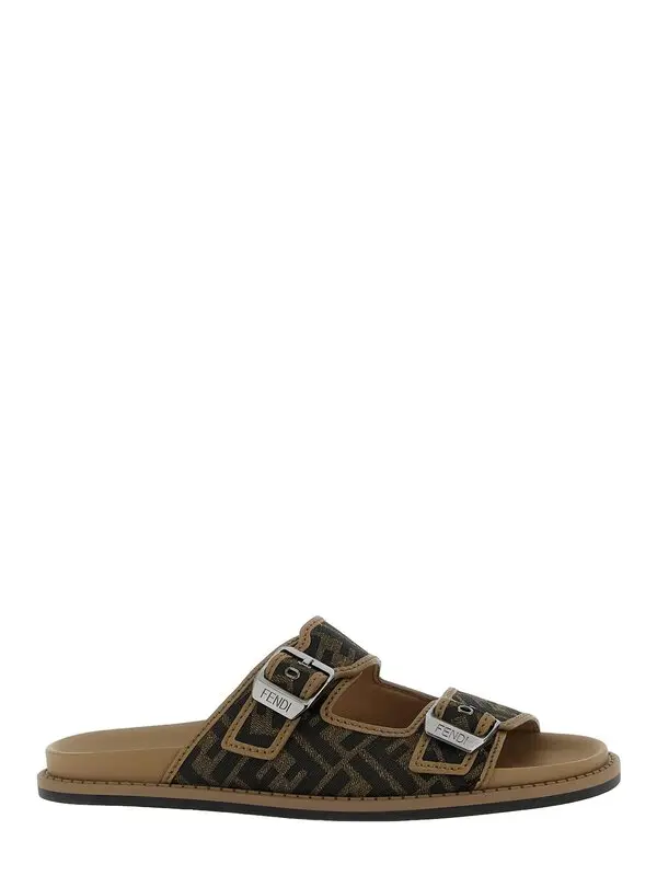 Fendi Ff Jacquard Leather Sandals - Brown