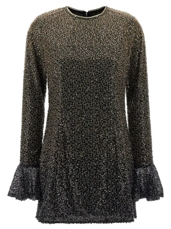 ROTATE BY BIRGER CHRISTENSEN Beaded Long Sleeve Mini Dress - Brown