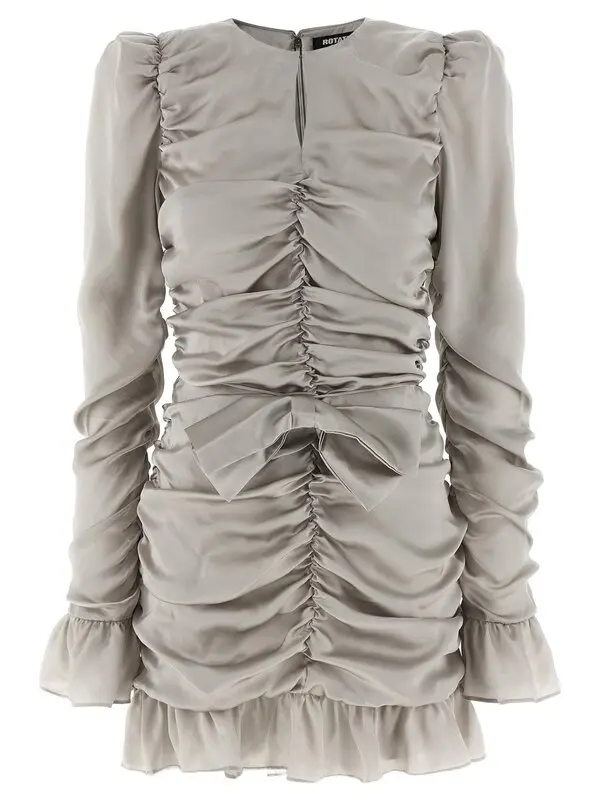 ROTATE BY BIRGER CHRISTENSEN Silk Mini Dress With Bow - Gray