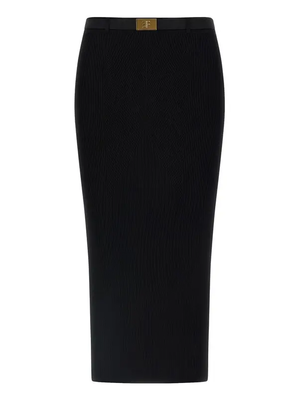 Elisabetta Franchi Ribbed Knit Midi Skirt - Black