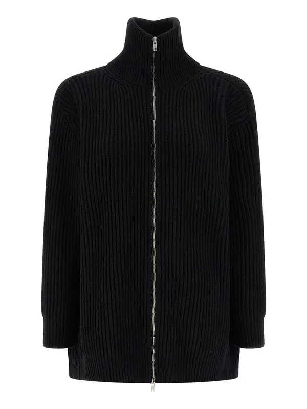 MAISON MARGIELA Ribbed Wool Knit Cardigan Dress - Black