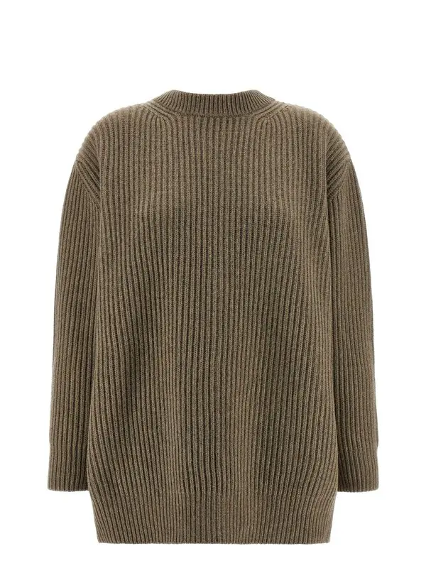 MAISON MARGIELA Ribbed Wool Knit Sweater Dress - Beige