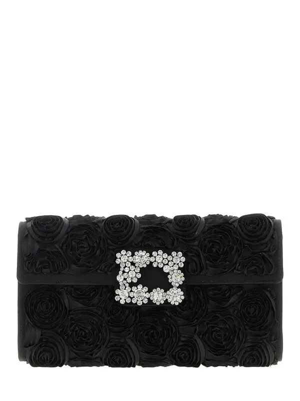 ROGER VIVIER Efflorescence Satin Clutch Bag - Black
