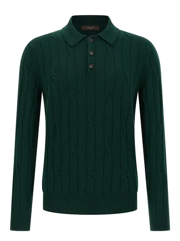 ZANONE Braided Wool Polo Shirt - Green