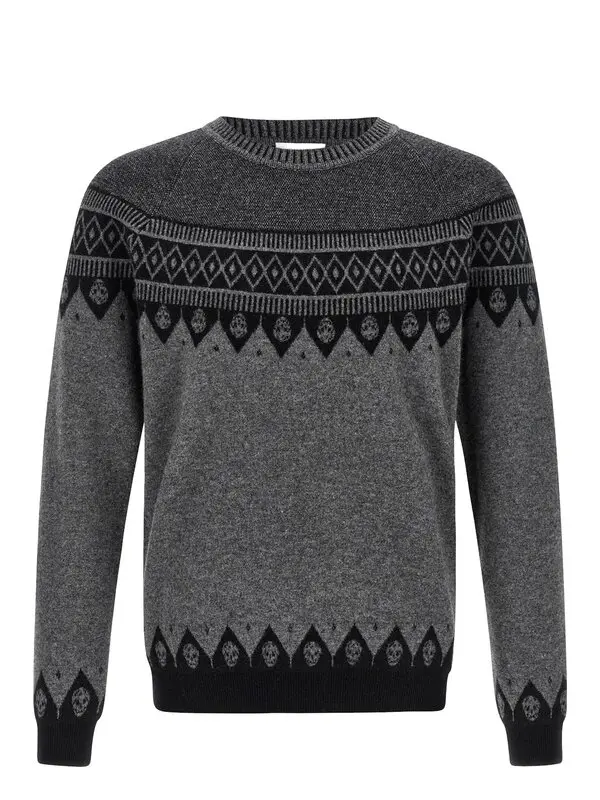 Alexander McQueen Jacquard Skull Wool Sweater - Gray