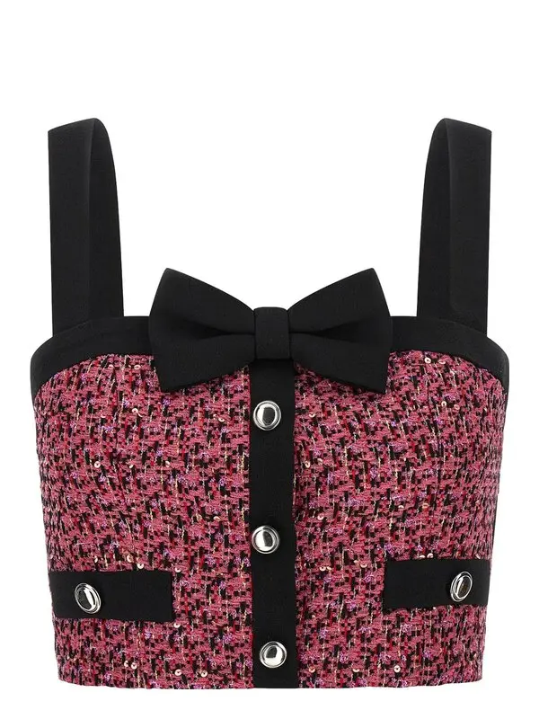 Alessandra Rich Tweed Crop Top With Bow Detail - Pink