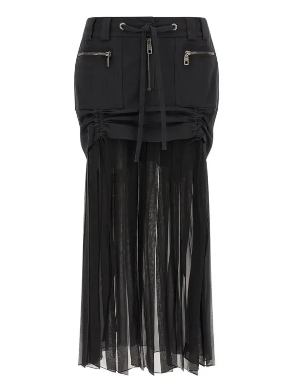 Dolce & Gabbana Twill And Chiffon Skirt - Black