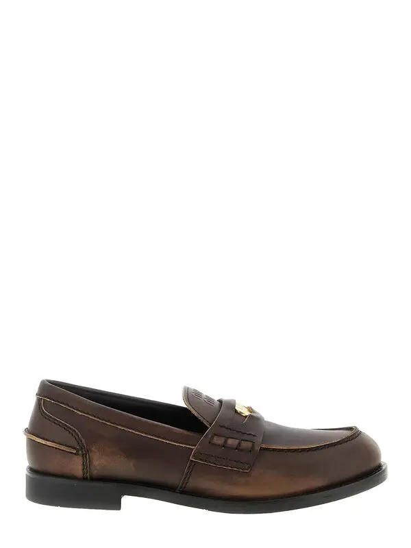 Miu Miu Vintage-effect Leather Penny Loafers - Brown