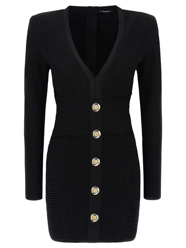 Balmain Stretch Knit Bodycon Dress - Black