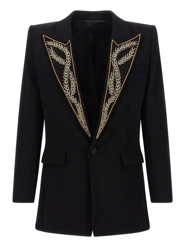 Balmain Leaf Embroidery Blazer - Black
