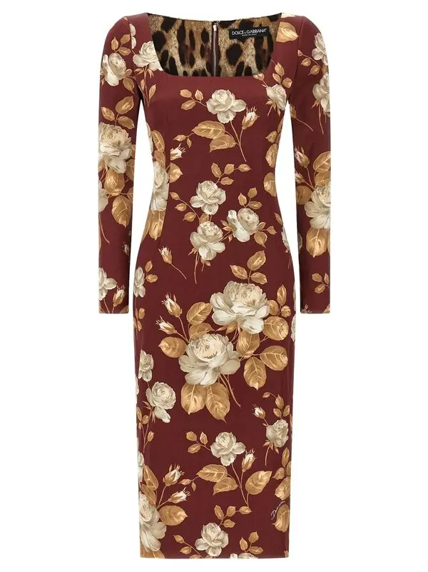 Dolce & Gabbana Rose Print Silk Satin Midi Dress - Multi
