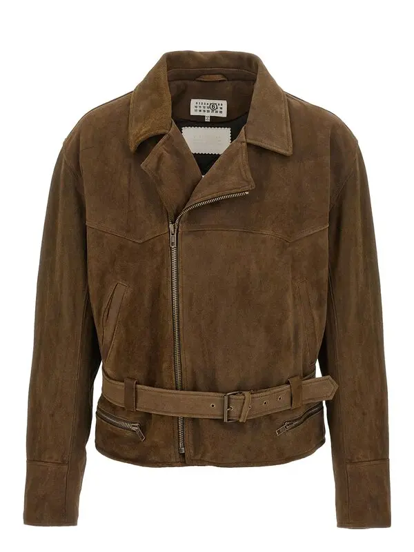 MAISON MARGIELA Suede Biker Jacket - Brown