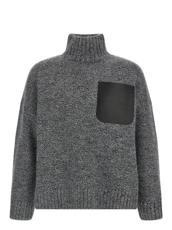 J.W.ANDERSON Leather Patch Pocket Mélange Sweater - Gray