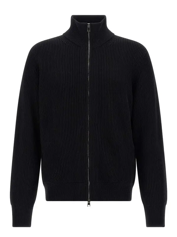 ROBERTO COLLINA Ribbed Merino Wool Cardigan - Black