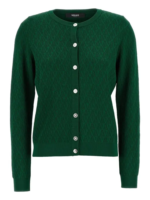 Versace Jacquard V-pattern Cardigan - Green