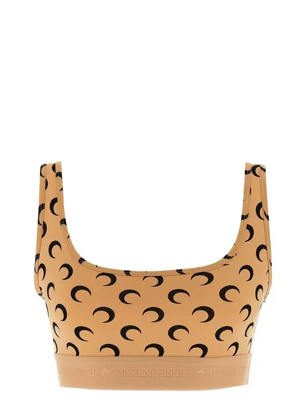 MARINE SERRE Moon Printed Jersey Cropped Top - Beige