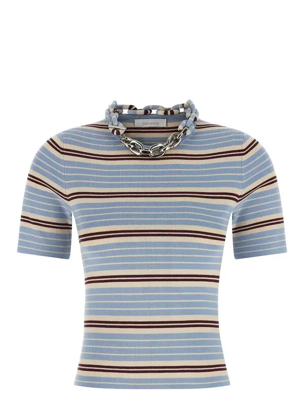 Rabanne Striped Crewneck T-shirt - Light Blue