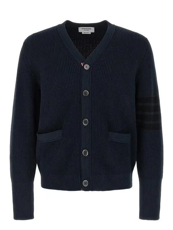 Thom Browne Garment Dye Cotton Knit Cardigan - Blue
