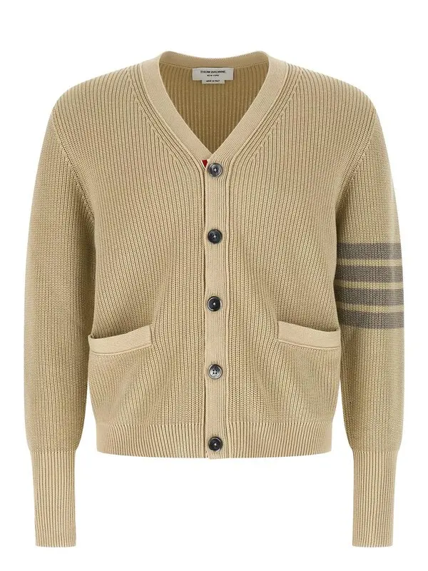 Thom Browne Garment Dye Cotton Knit Cardigan - Beige