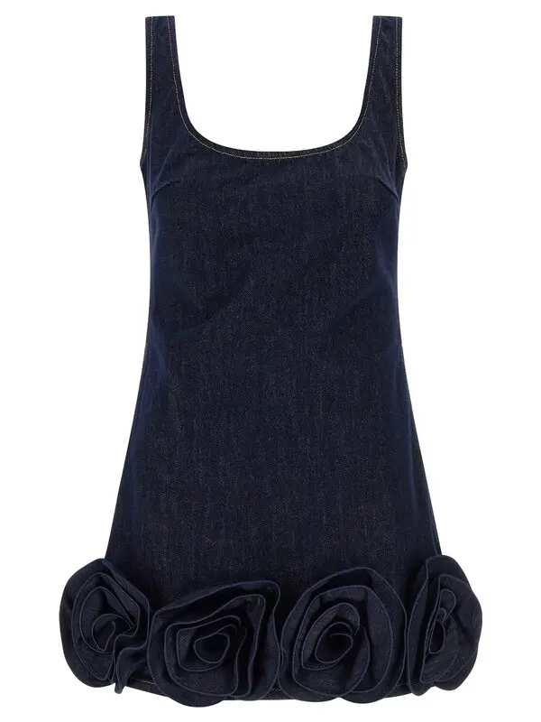 SELF-PORTRAIT Denim 3d Flower Mini Dress - Blue