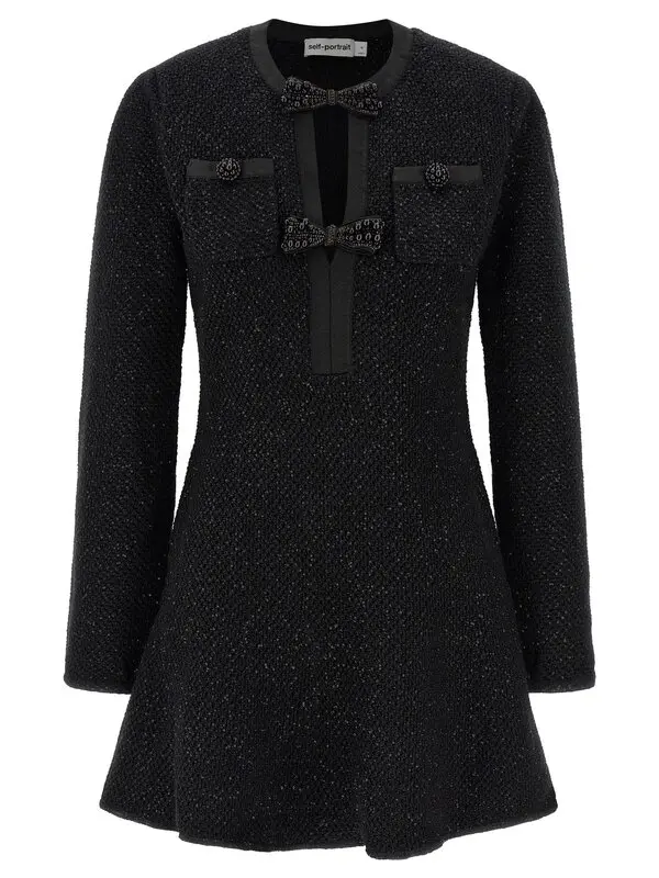 SELF-PORTRAIT Sequin Knit Mini Dress - Black