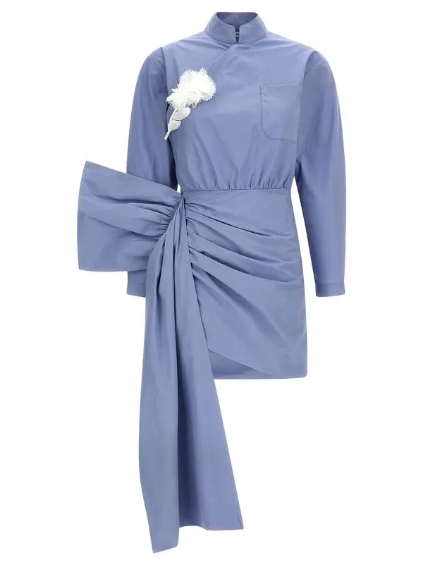 SELF-PORTRAIT Cotton Tie Side Mini Dress - Light Blue