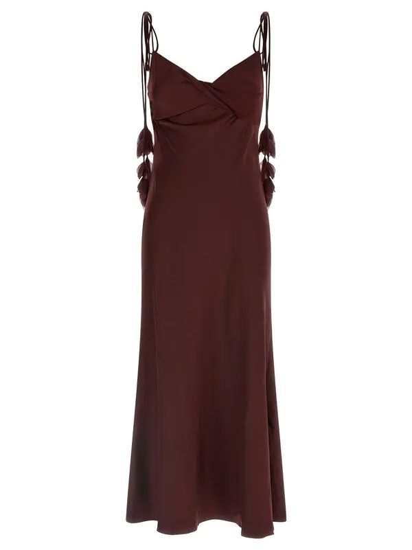SELF-PORTRAIT Satin Flower Midi Dress - Bordeaux
